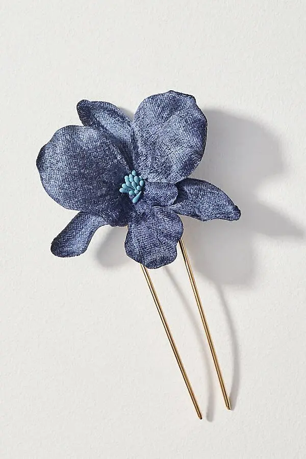 Anthropologie Flower Bloom Hair Pin - Navy