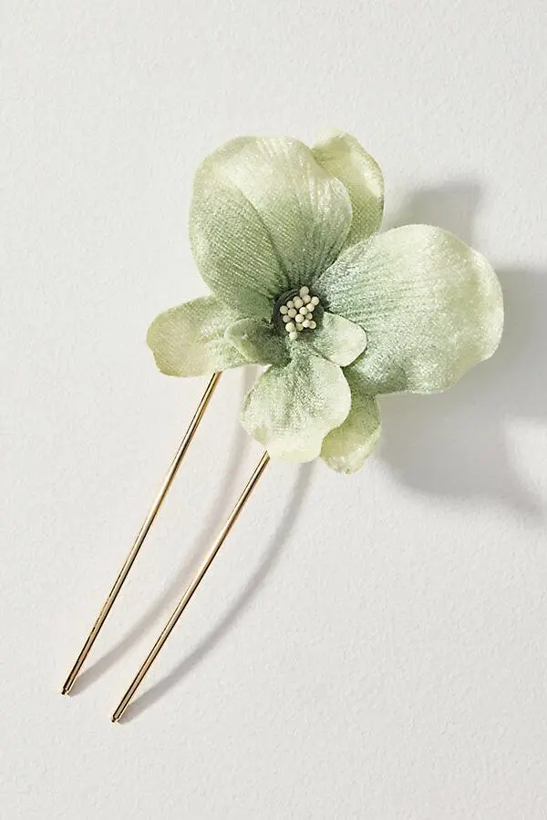 Anthropologie Flower Bloom French Hair Pin - Sage
