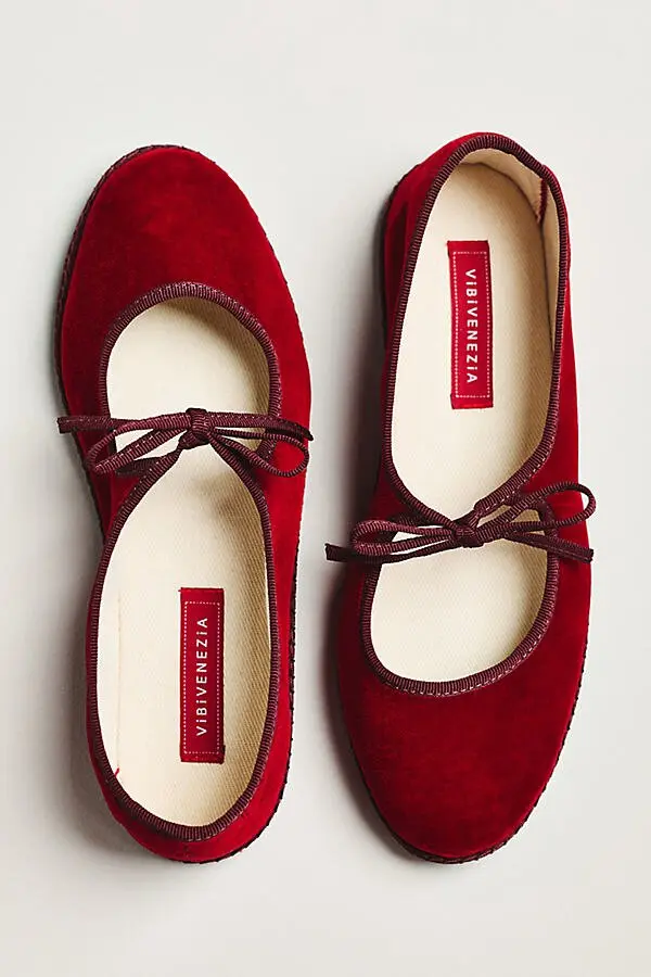 VIBI VENEZIA Brigitte Bow-tie Mary Jane Flats - Cherry