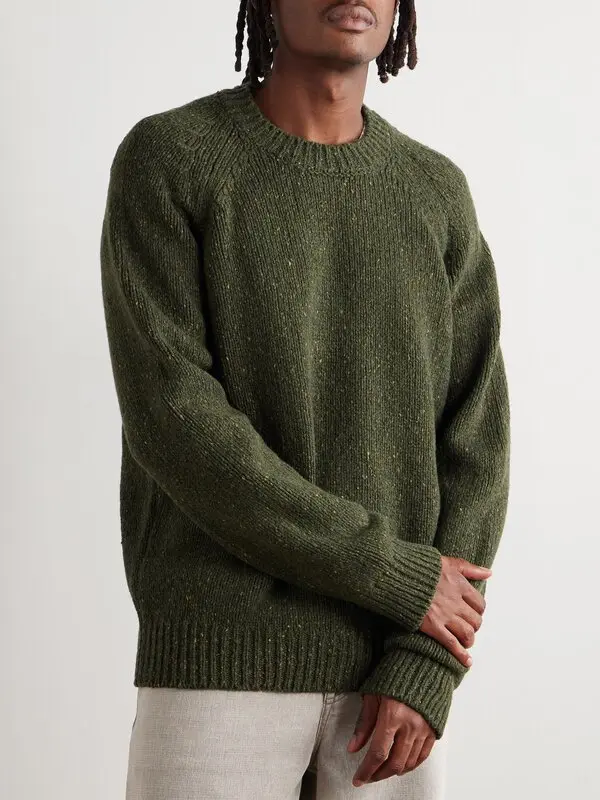Harris Flecked Merino Wool Sweater Green Editorialist