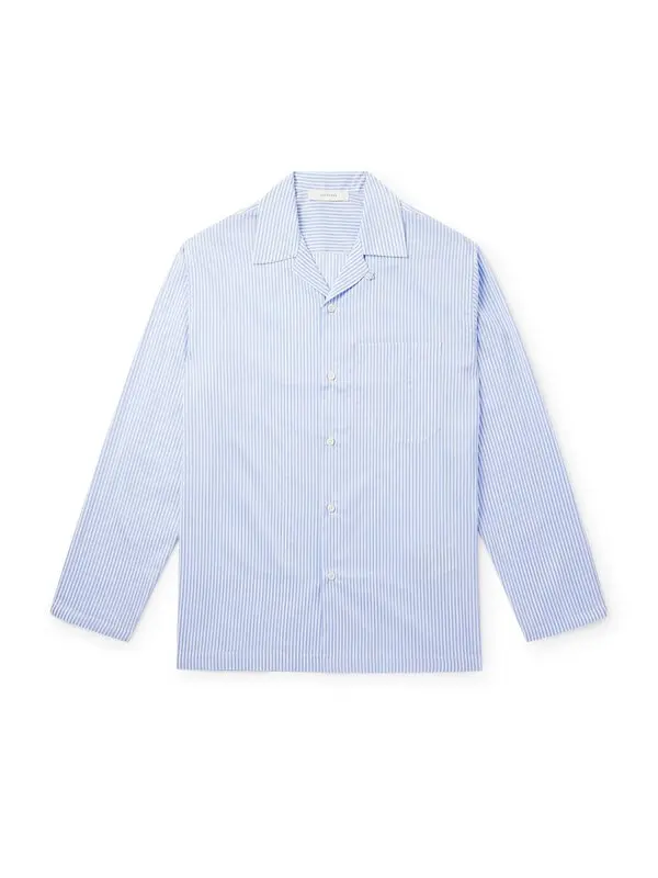 UMIT BENAN Havana Convertible-collar Striped Cotton And Silk-blend Shirt - Blue