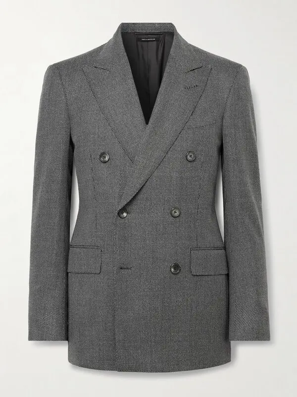 TOM FORD Double-breasted Birdseye Wool Suit Jacket