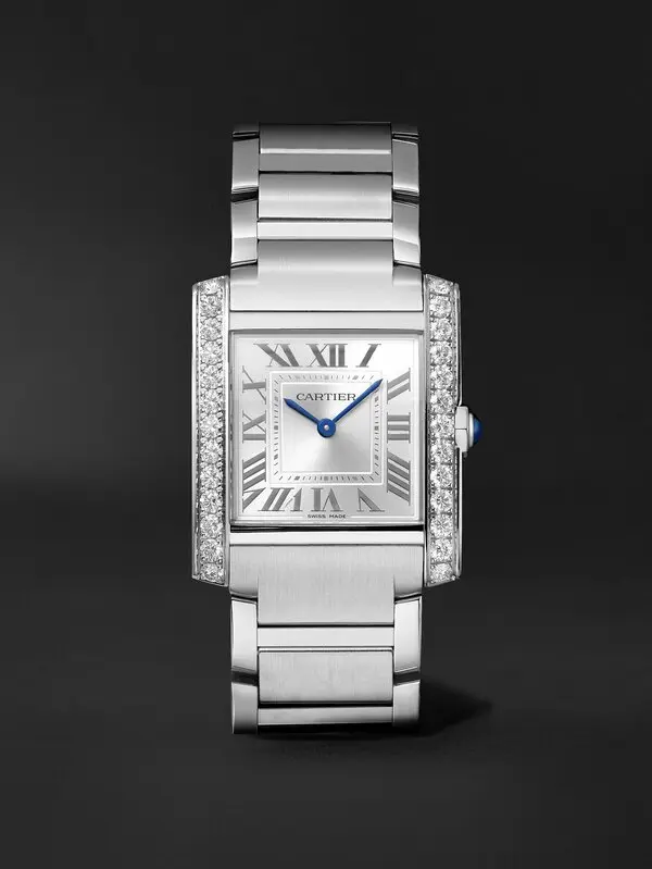 CARTIER Tank Française Medium 32mm Stainless Steel Diamond Watch - Silver