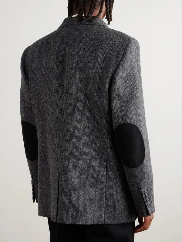 NILI LOTAN Roy Suede-trimmed Herrinbone Wool Blazer