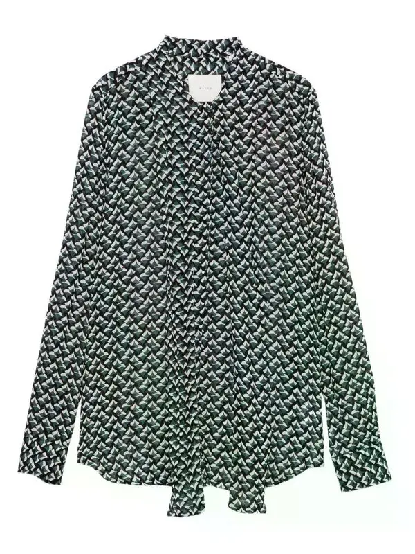 XACUS Geometric-print Tie-neck Blouse