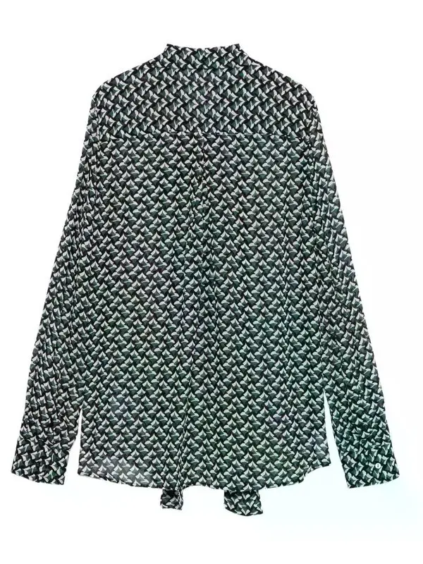 XACUS Geometric-print Tie-neck Blouse