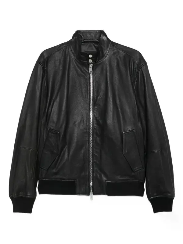 BOSS Leather Bomber Jacket - Black
