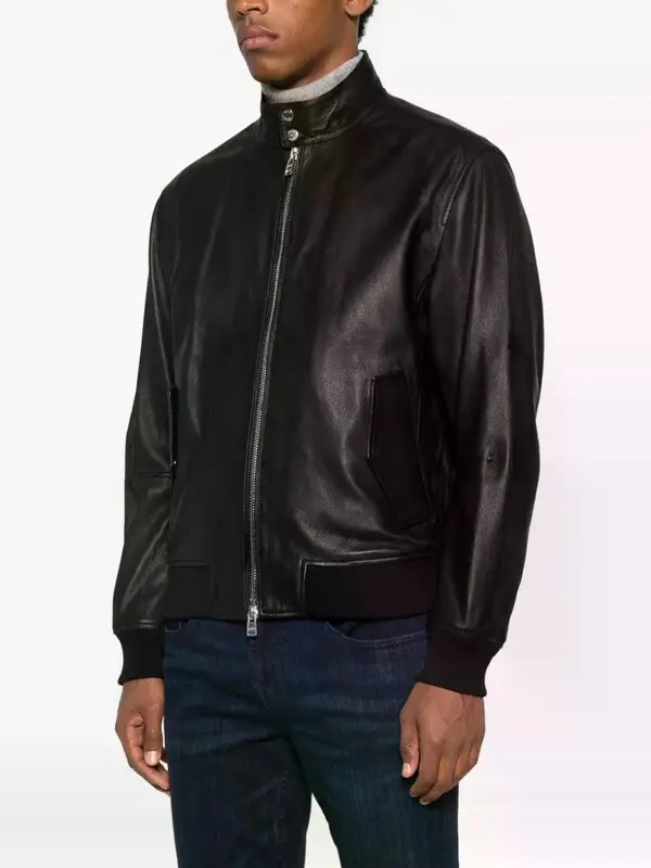 BOSS Leather Bomber Jacket - Black