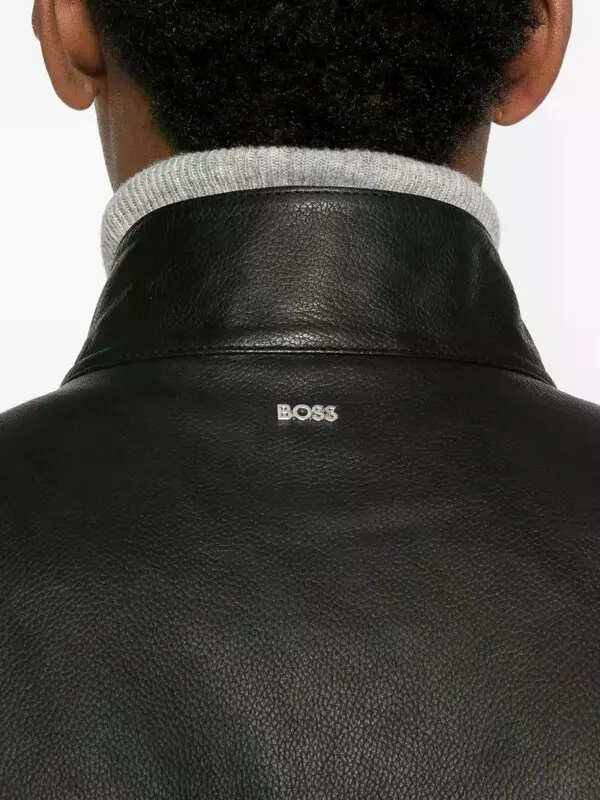 BOSS Leather Bomber Jacket - Black