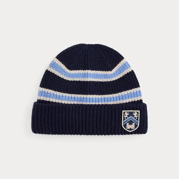 Ralph Lauren Shield-patch Rib-knit Wool Beanie - Newport Navy