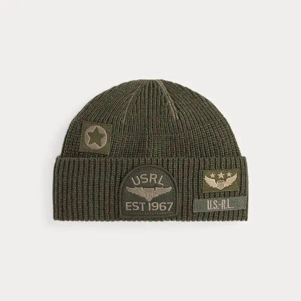 Ralph Lauren Tonal Patch Rib-knit Cap - Company Olive
