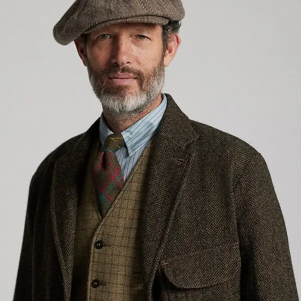 Ralph Lauren Wool-cotton Herringbone Newsboy Cap - Brown Multi