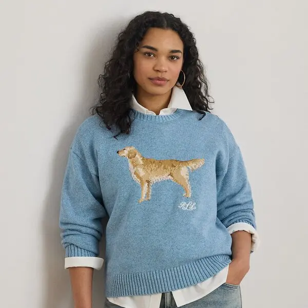 Ralph Lauren Intarsia-knit Golden Retriever Sweater - Blue Note Heather Multi