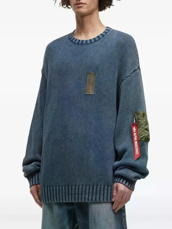 Alpha Industries Crew-neck Sweater With Patch Pockets - Blue