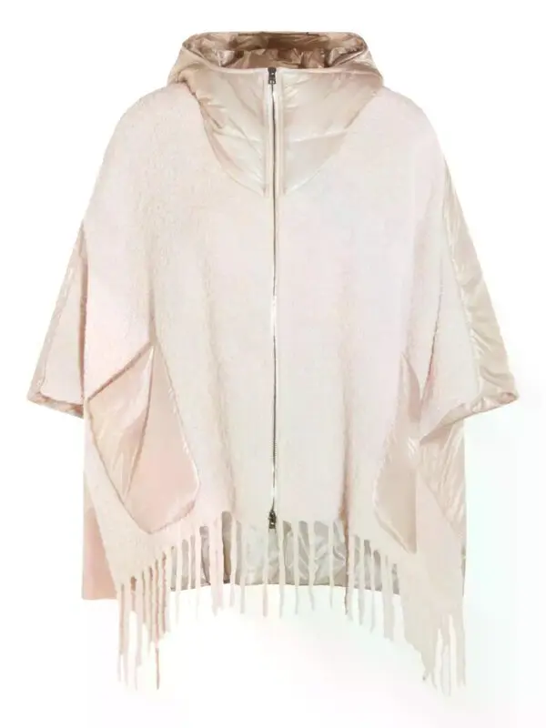 Herno Hooded Fringed Cape - Neutrals