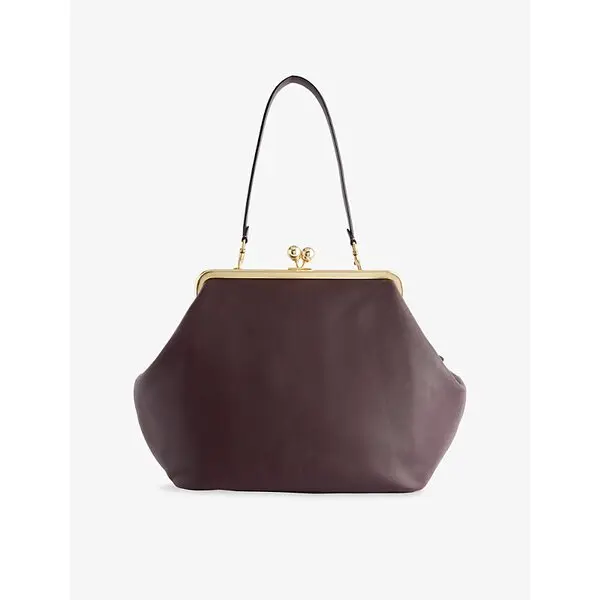 COACH Large Kisslock Frame Leather Shoulder Bag - B4/black Currant