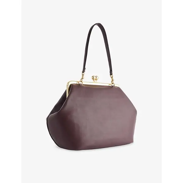 COACH Large Kisslock Frame Leather Shoulder Bag - B4/black Currant