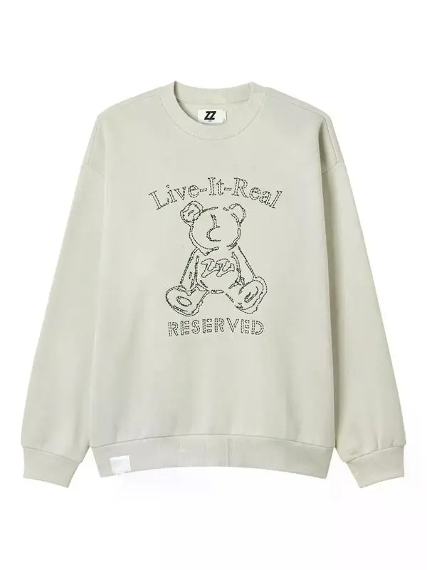 Izzue Teddy-embroidered Crew-neck Sweatshirt - Neutrals