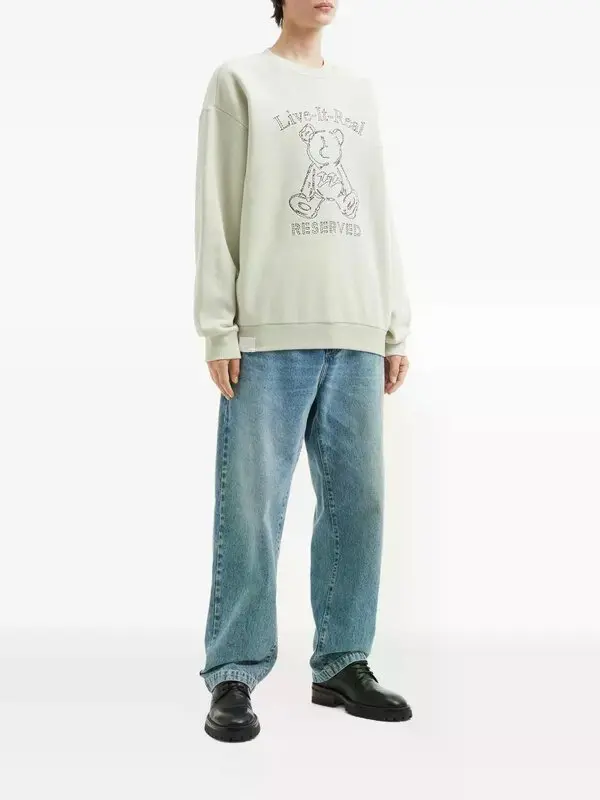 Izzue Teddy-embroidered Crew-neck Sweatshirt - Neutrals