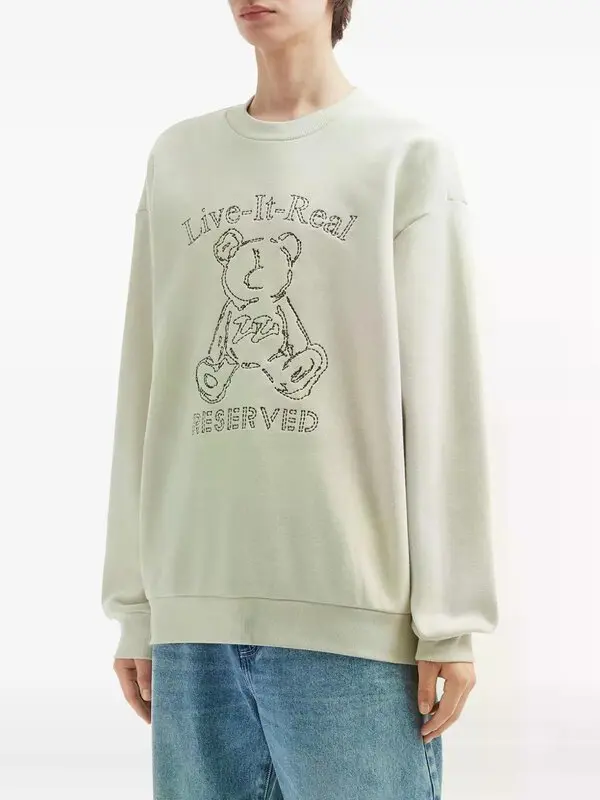 Izzue Teddy-embroidered Crew-neck Sweatshirt - Neutrals