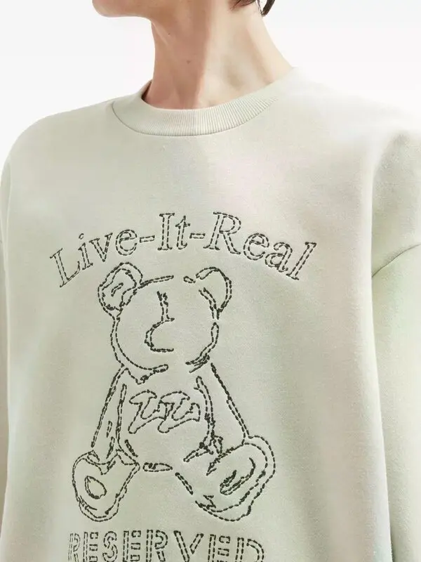 Izzue Teddy-embroidered Crew-neck Sweatshirt - Neutrals