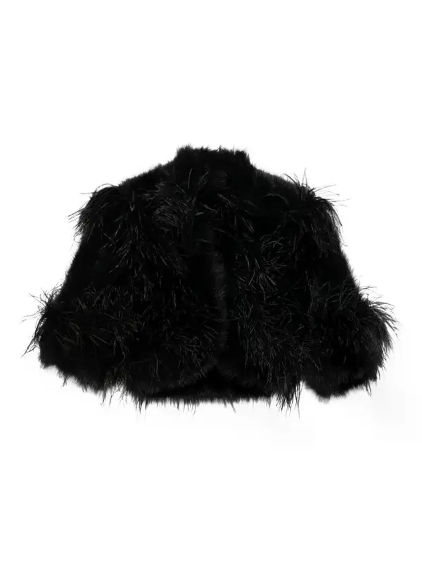Elie Saab Feather-trimmed Cropped Jacket - Black