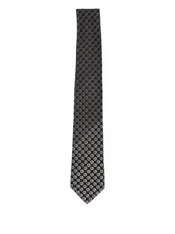 Giorgio Armani Monogrammed Silk Tie - Black