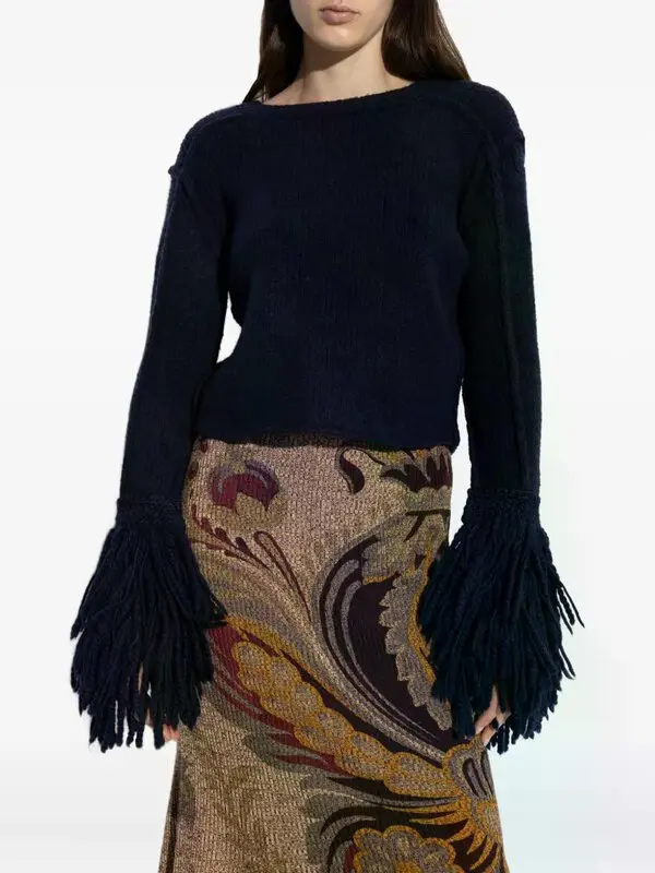 Etro Ribbed Knit Top With Fringe Detailing