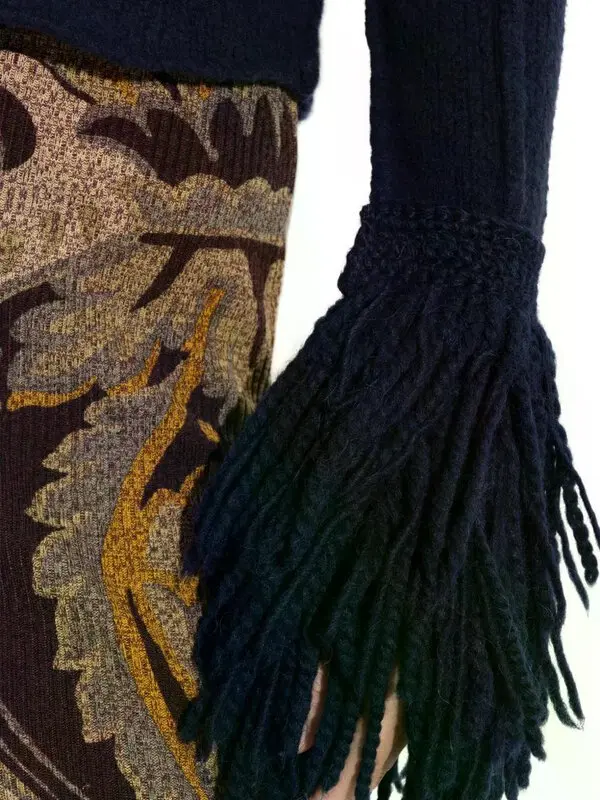 Etro Ribbed Knit Top With Fringe Detailing