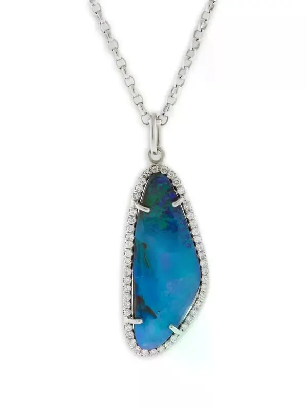 Irene Neuwirth 18k White Gold Boulder Opal And Diamond Pendant Necklace - Silver