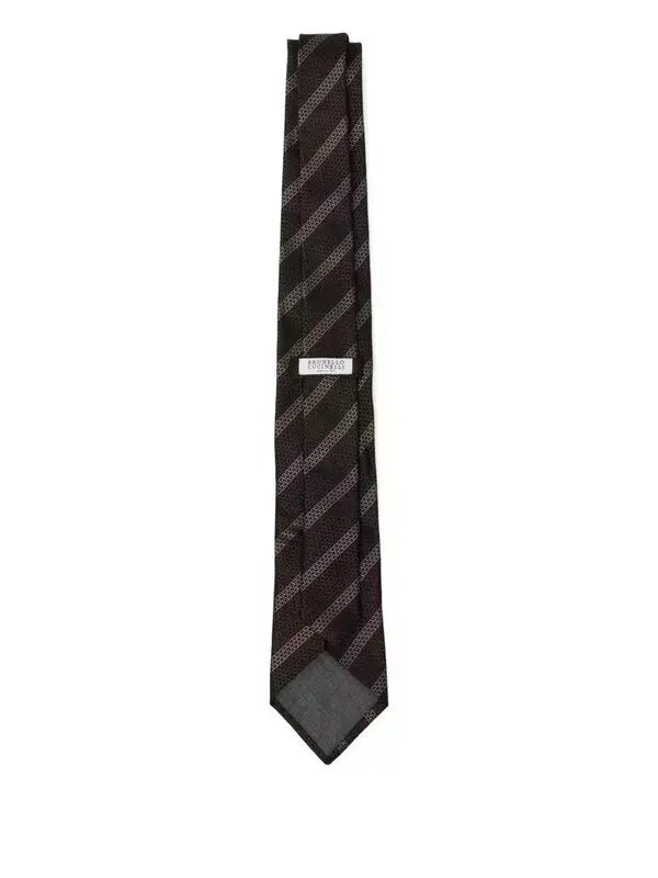 Brunello Cucinelli Striped Silk Neck Tie - Brown
