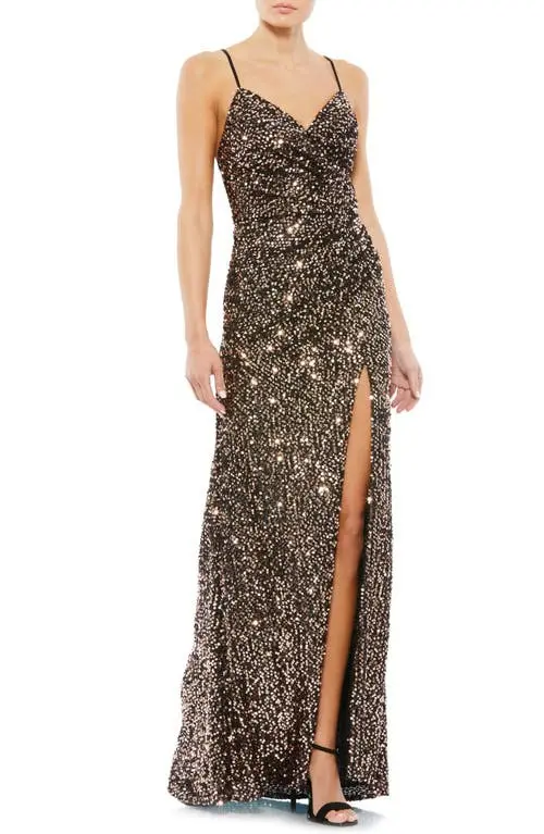 Mac Duggal Sequined Gathered Waist Gown