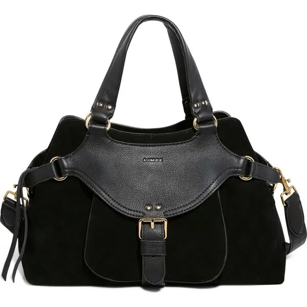 AIMEE Dash Large Leather Satchel - Black Suede