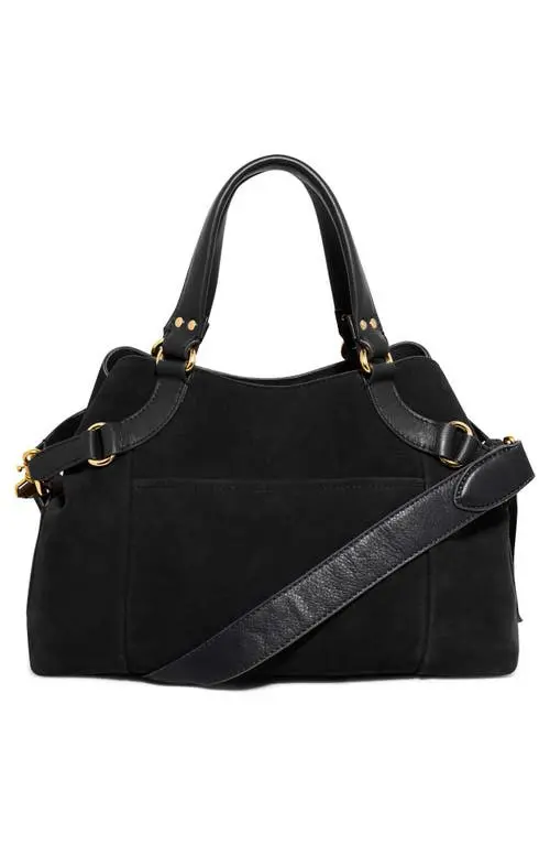 AIMEE Dash Large Leather Satchel - Black Suede