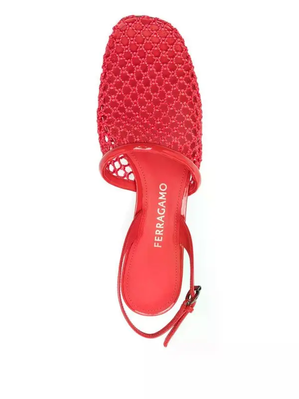 FERRAGAMO Slingback Net Heeled Pumps - Red