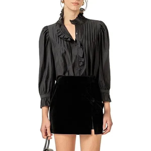 English Factory Ruffle Detail Shirt - Black
