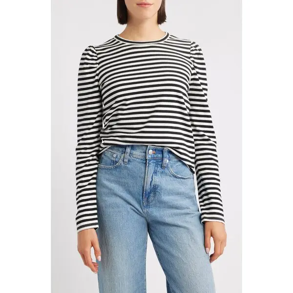 Madewell Striped Long Sleeve Puff Top - Lighthouse