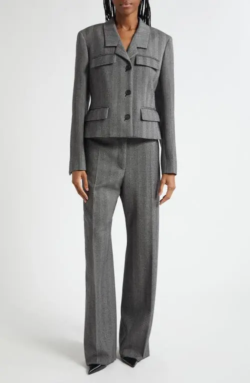 FERRAGAMO Wool-blend Herringbone Crop Jacket