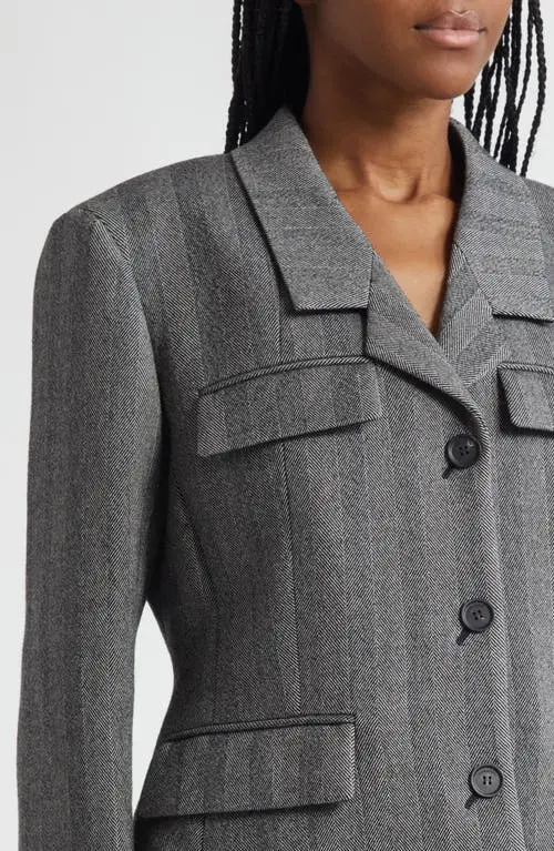 FERRAGAMO Wool-blend Herringbone Crop Jacket