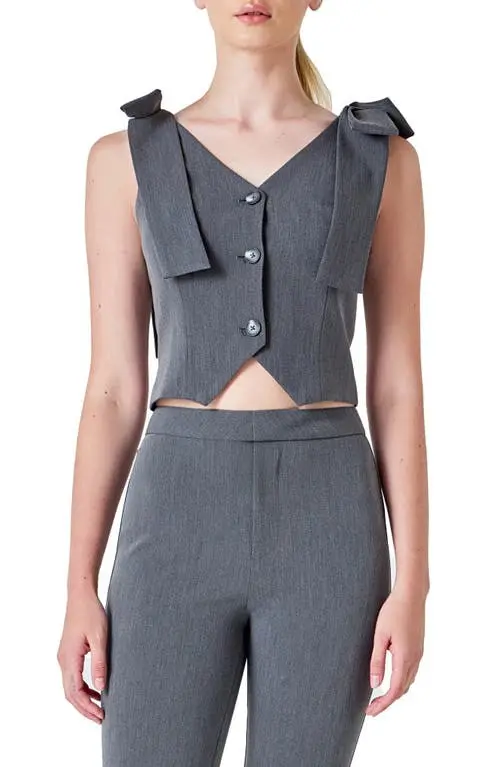 Endless Rose Bow Tie Strap Crop Vest - Grey