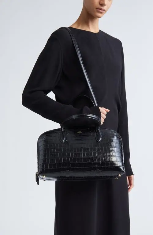 TOTEME Medium Lounge Croc Embossed Leather Tote - Black