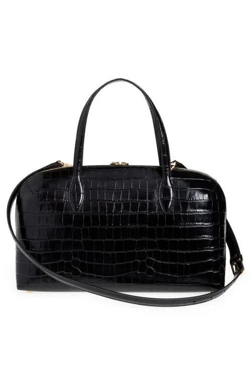 TOTEME Medium Lounge Croc Embossed Leather Tote - Black