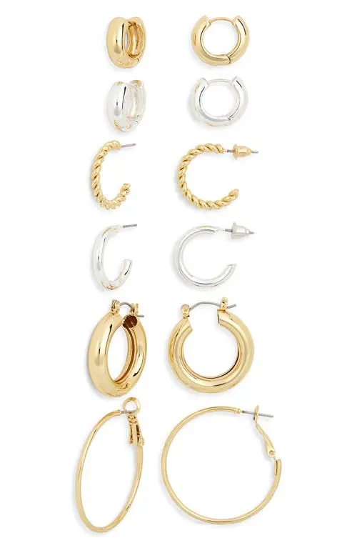 Bp. Set Of Six Hoop Earrings - 14k Gold And Ss Dipped
