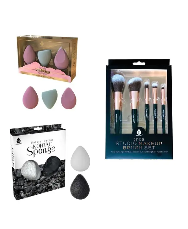 PURSONIC Flawless Beauty Essentials Bundle – Includes 3-pack Multi-shape Makeup Sponges - Black