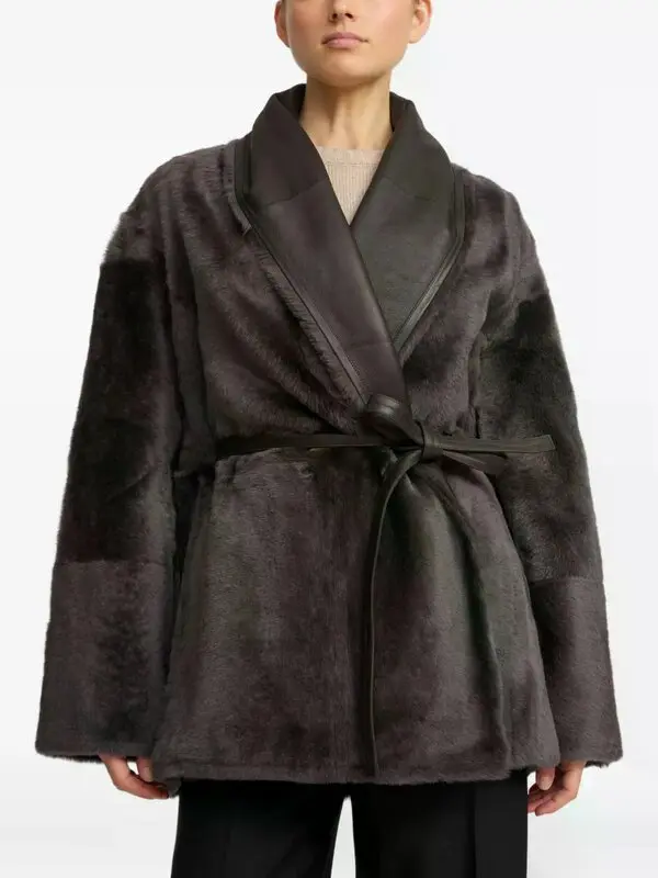 YVES SALOMON Leather-trimmed Shearling Jacket