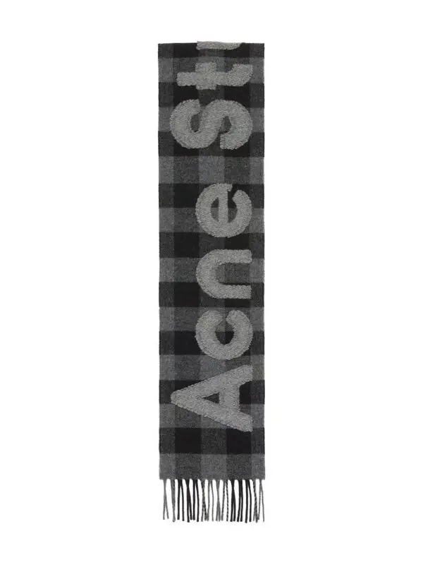 Acne Studios Logo Checked Scarf - Black