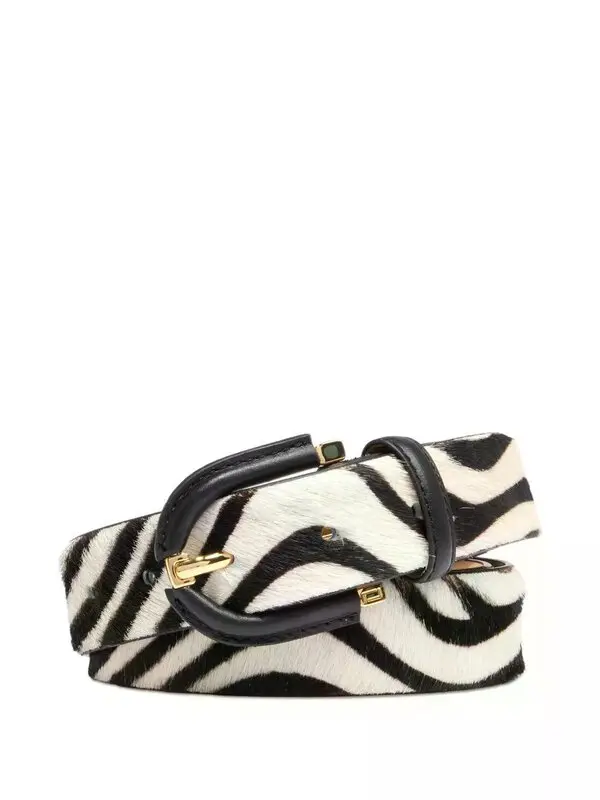 LANCEL Ardillon Zebra-print Leather Belt - Black