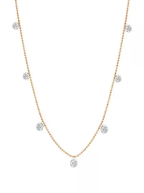 GRAZIELA 18k Rose Gold Floating Diamonds Necklace - Pink