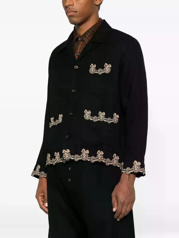 BODE Embroidered-pocket Wool Overshirt - Black