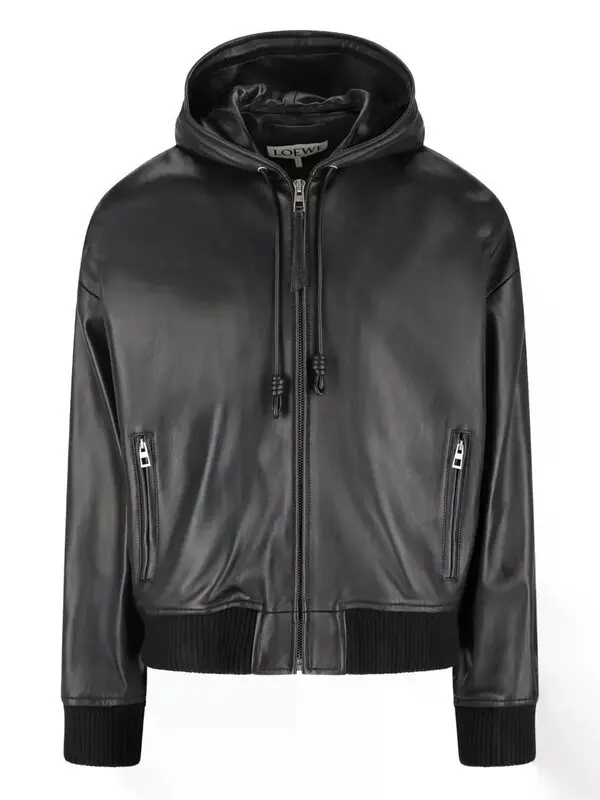 Loewe Hooded Leather Jacket - Black